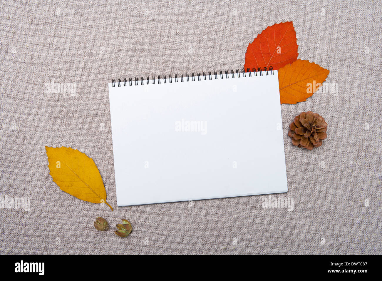 a blank table calendar with autumn leaves Stock Photo - Alamy
