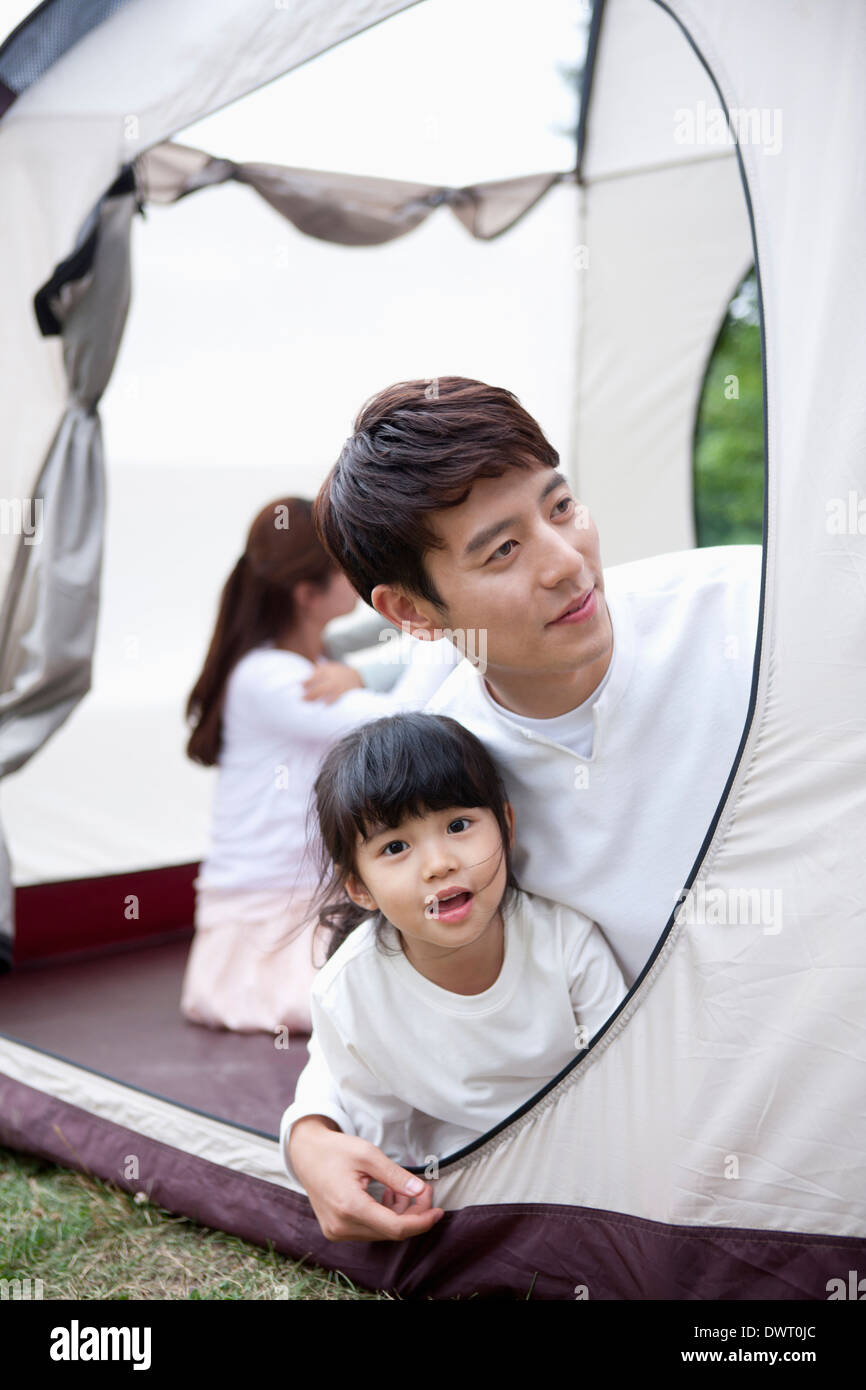 a family inside a camping tent Stock Photo - Alamy
