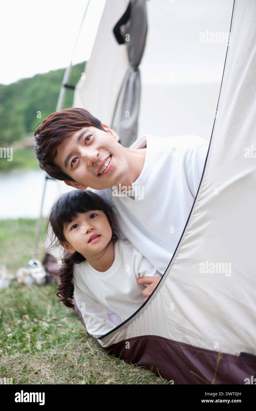 a family inside a camping tent Stock Photo - Alamy