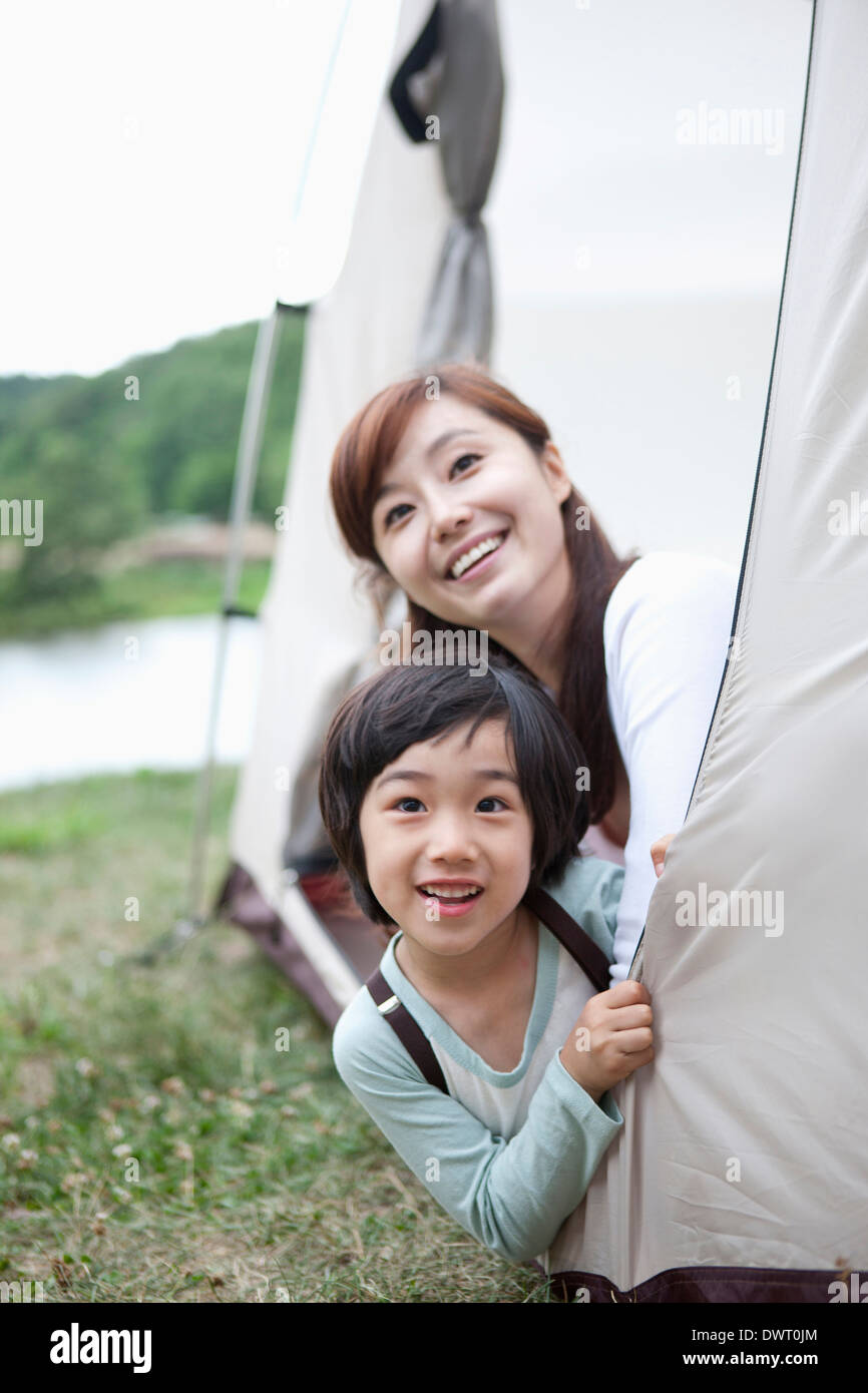 a family inside a camping tent Stock Photo - Alamy
