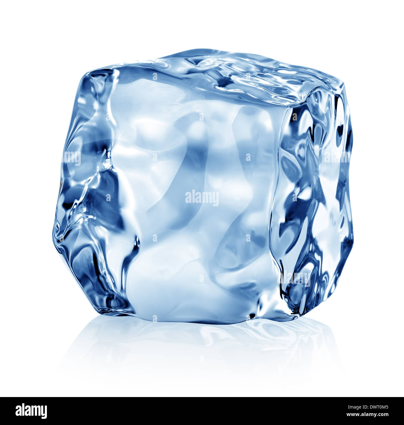 Cube of blue ice isolated on a white background Stock Photo - Alamy
