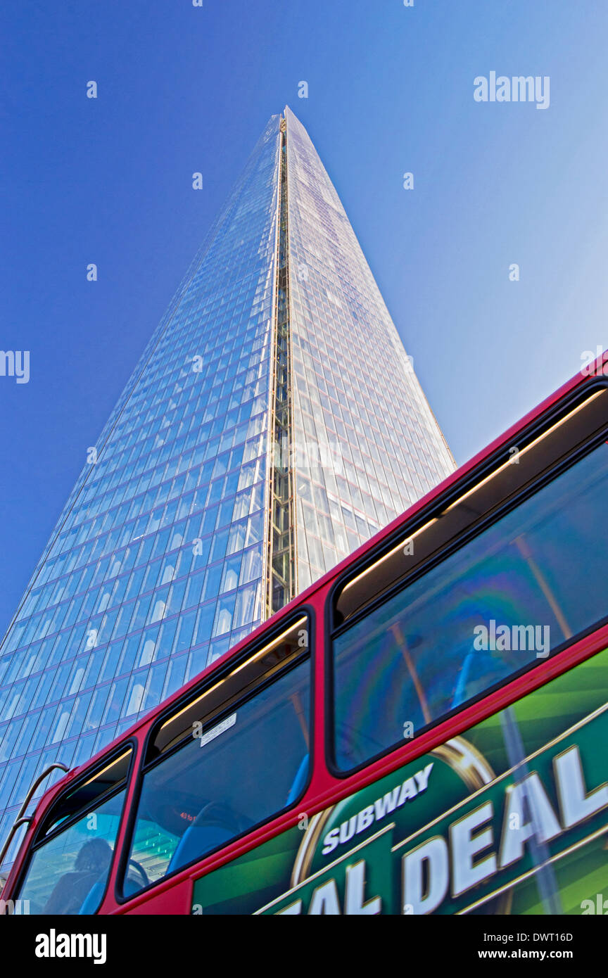 View of the Shard showing double-decker bus, London Bridge Quarter ...