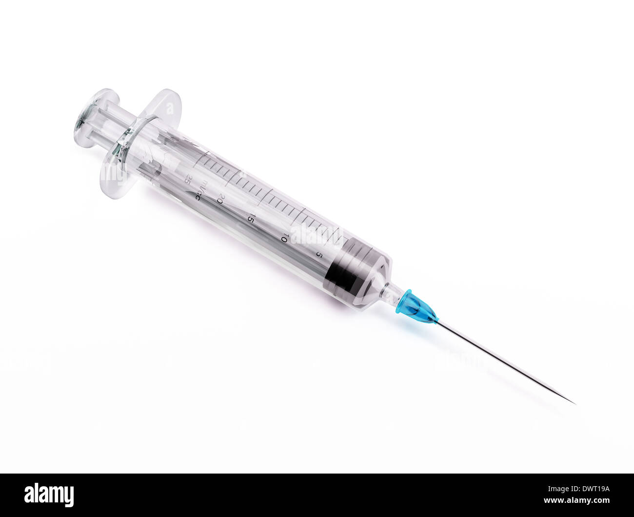 Medical syringe on a white surface, with dropped shadow. Clipping path ...