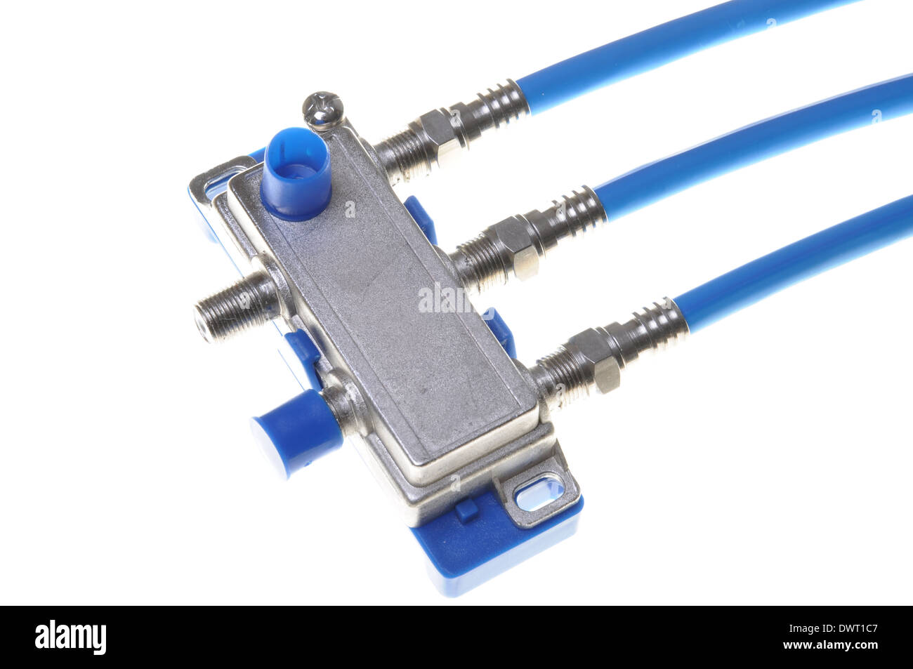 Coaxial cables whit tv splitter Stock Photo - Alamy