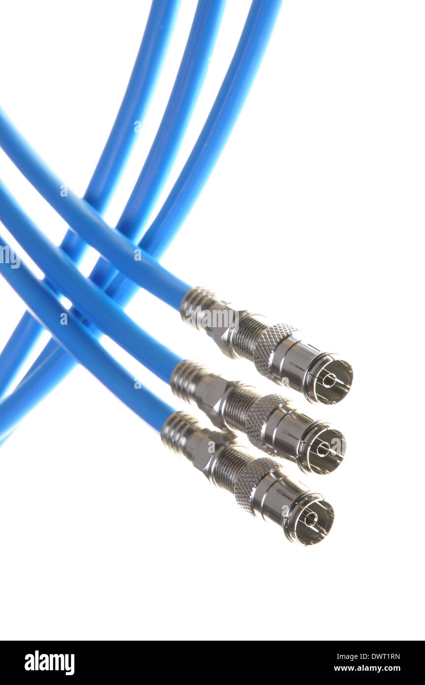 Coaxial cables with connectors, media systems Stock Photo - Alamy