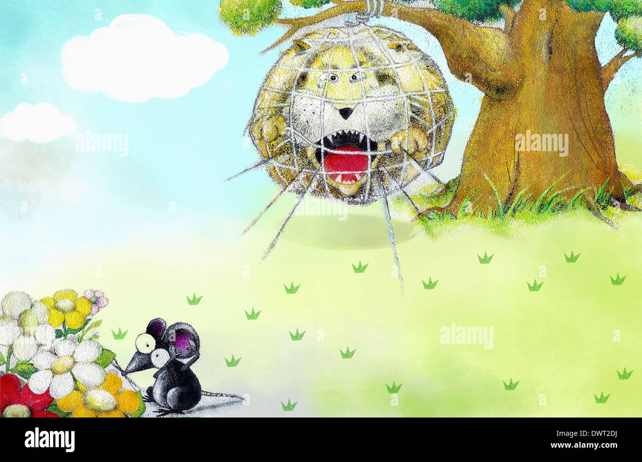 a lion stuck in a net Stock Photo - Alamy