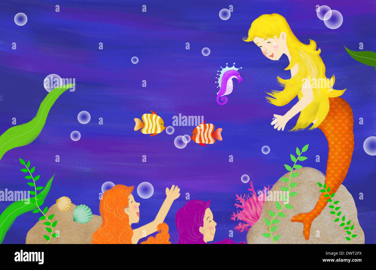 three mermaids talking to each other Stock Photo - Alamy