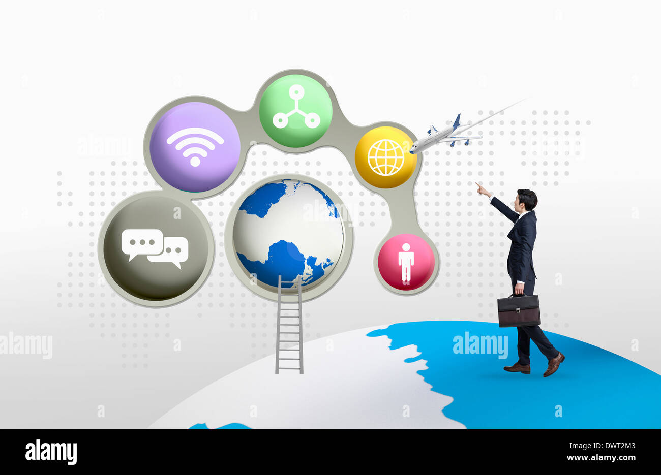 a man pointing at icons Stock Photo - Alamy