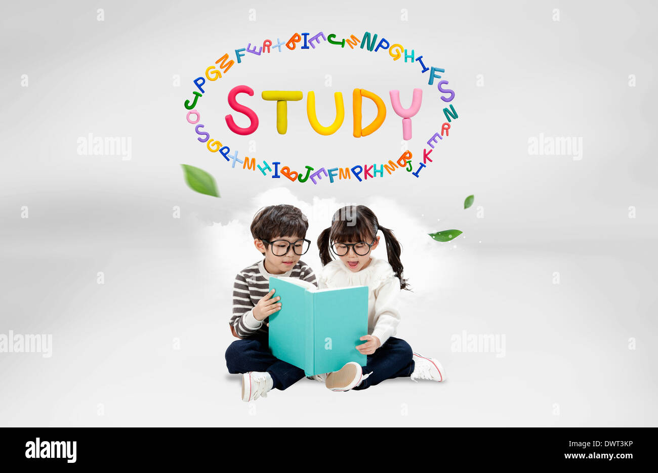 two kids studying Stock Photo - Alamy