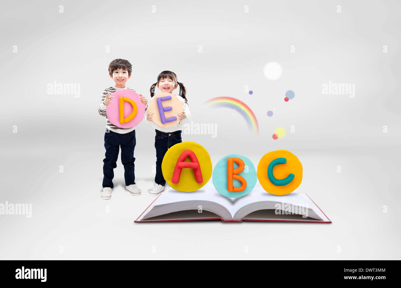 two kids learning English Stock Photo - Alamy