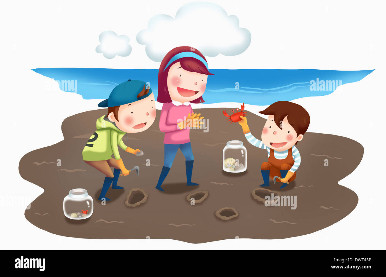 people looking for crabs in the mud Stock Photo - Alamy