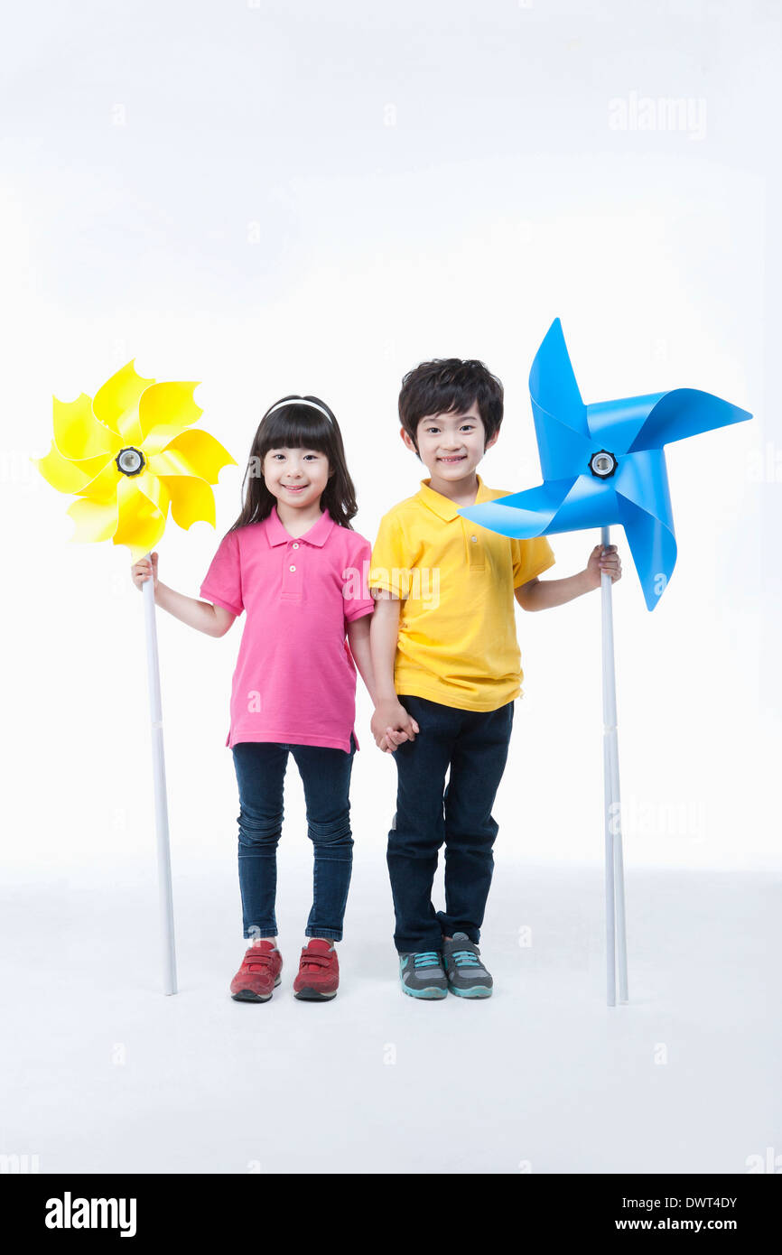 kids with paper pin wheels Stock Photo - Alamy