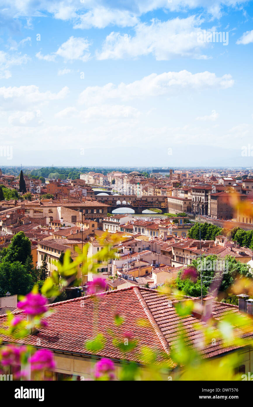 Roofs and Florence among spring flowers, Tuscany, Italy Stock Photo - Alamy