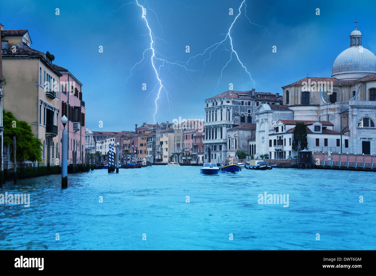 lightning thunder storm in Venice view from Grand canal Stock Photo - Alamy