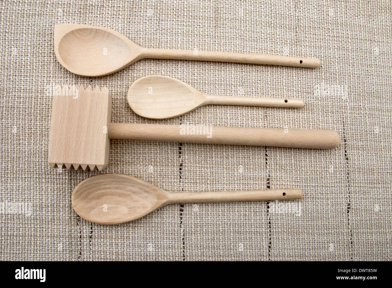 Set of wooden kitchen tools Stock Photo - Alamy