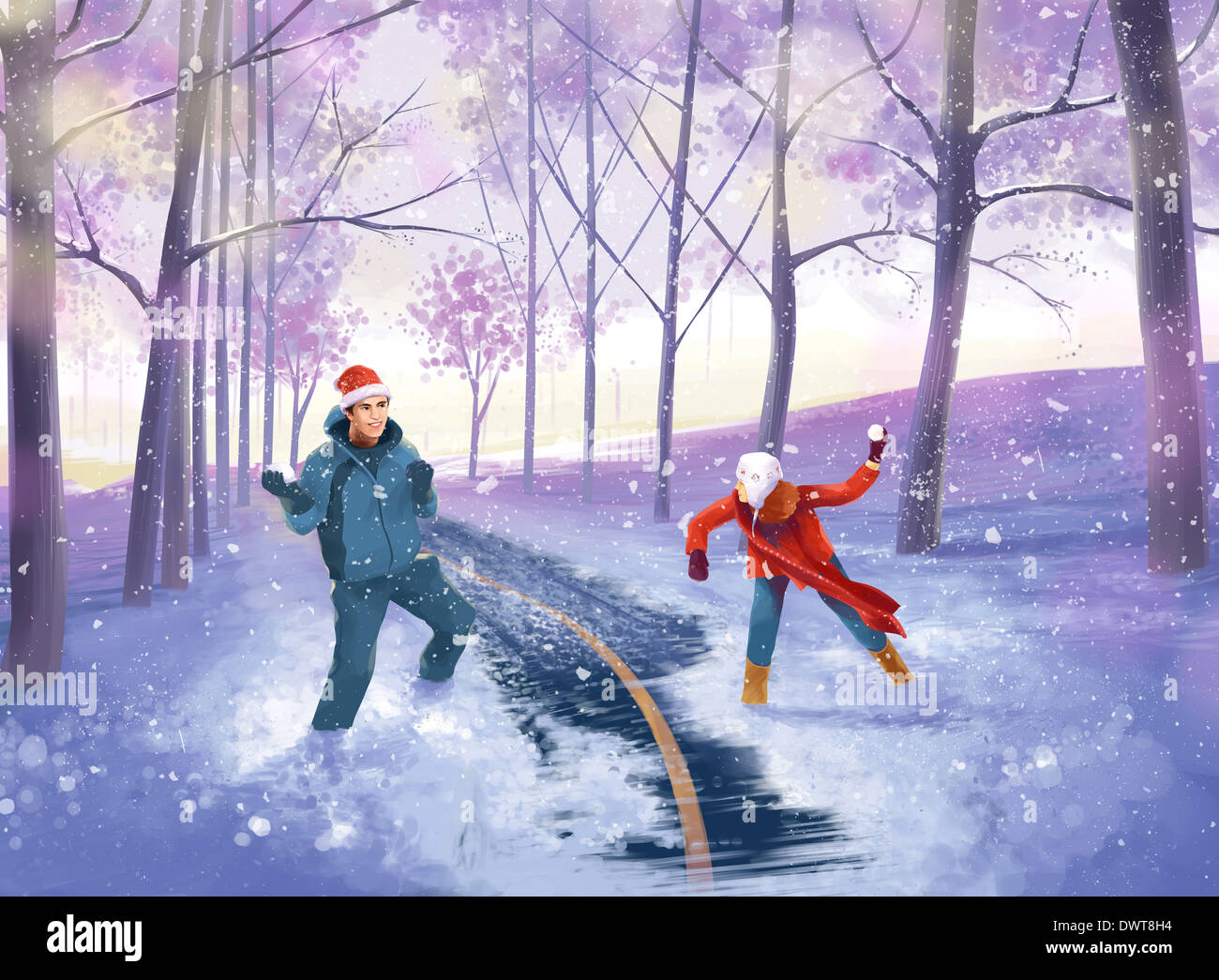 Illustrative image of couple playing in snow during Christmas Stock ...