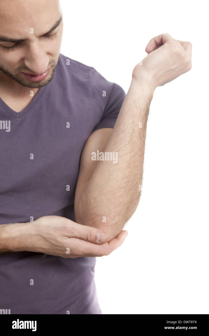 Elbow pain man Stock Photo - Alamy