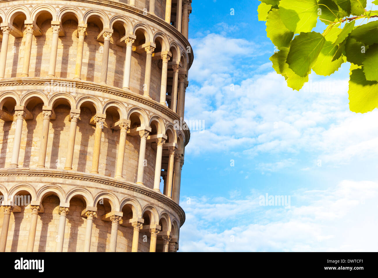 Close shoot of part of the Pisa leaning tower with sky background Stock ...