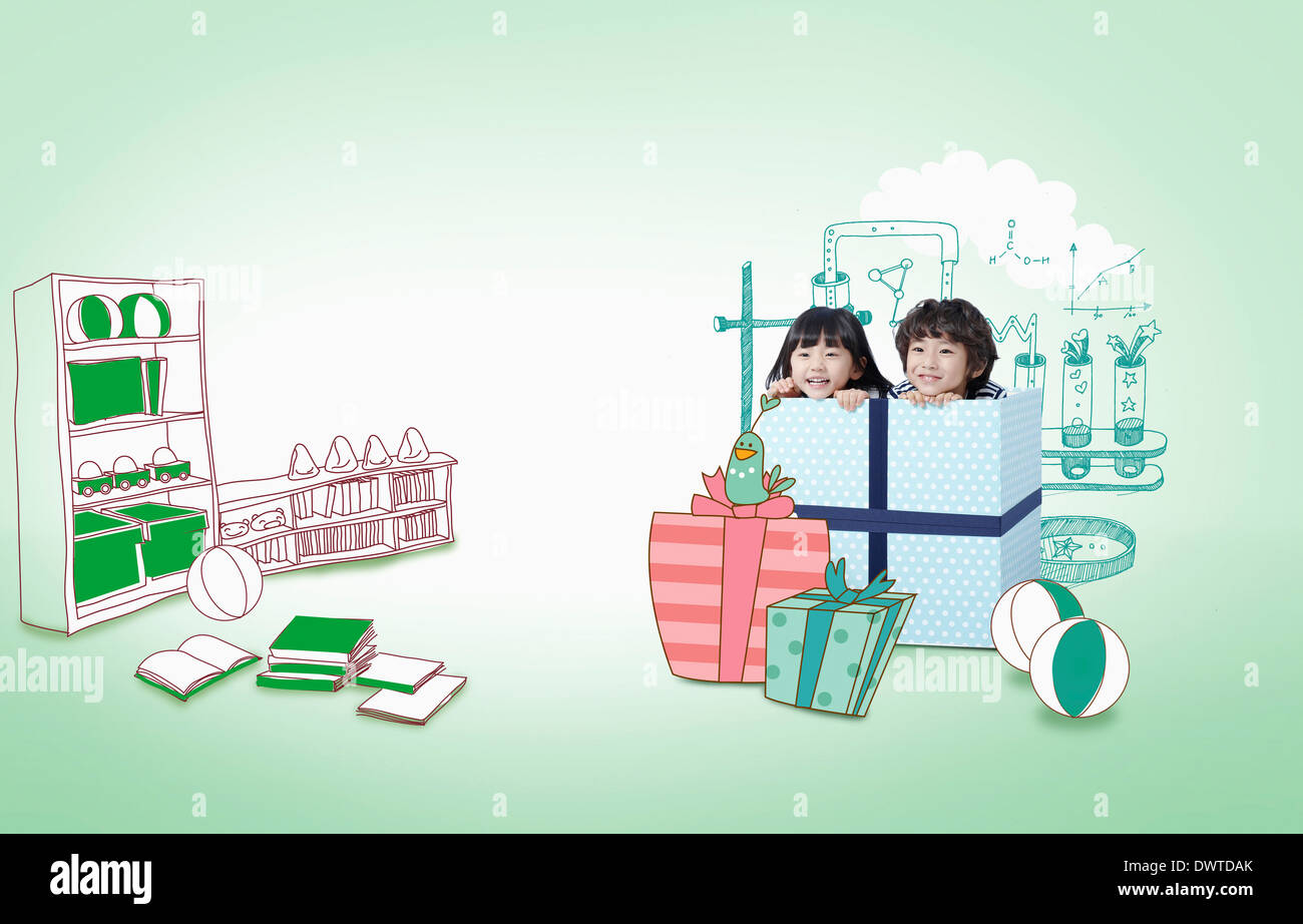 children playing in a box Stock Photo - Alamy