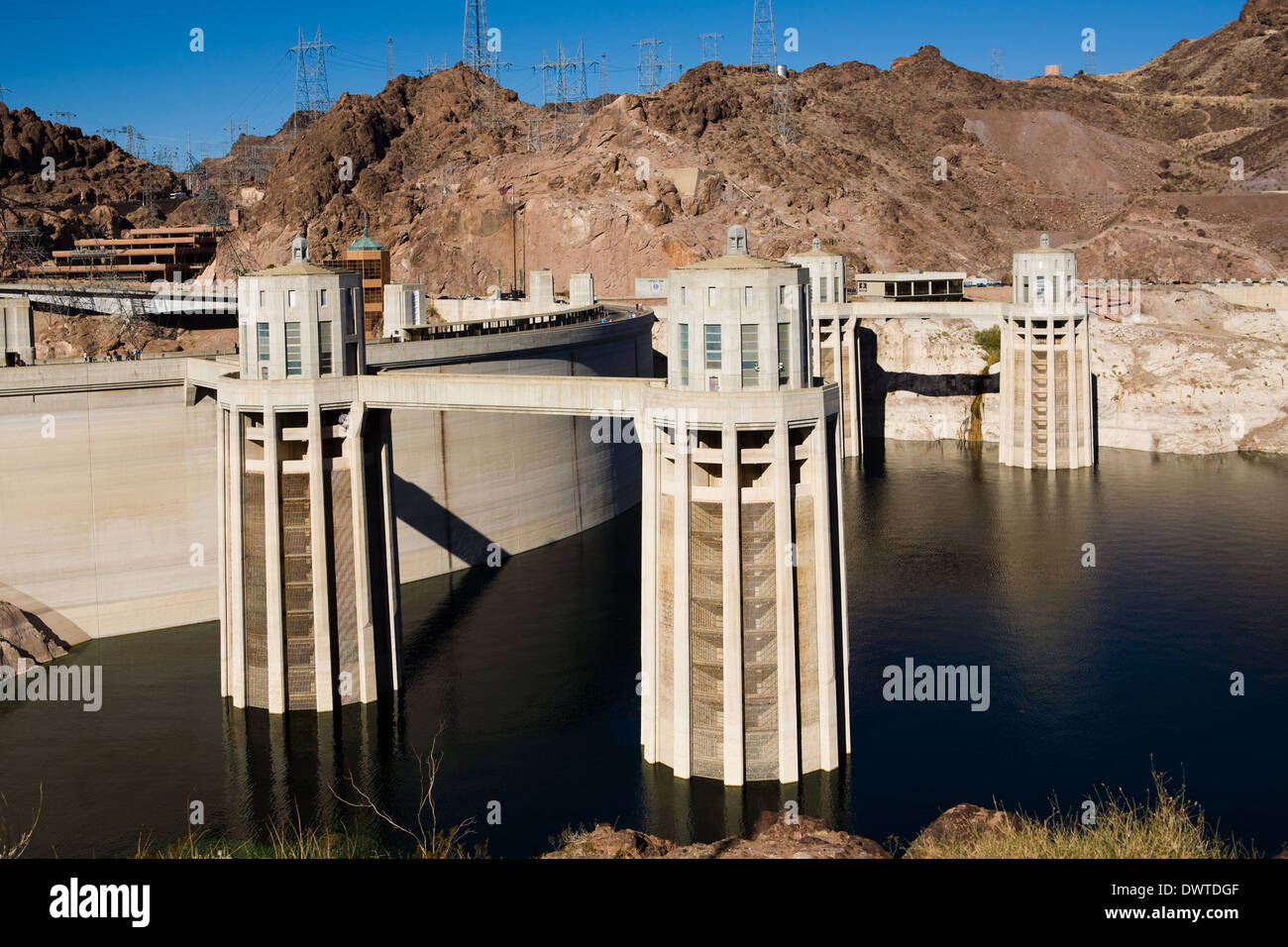Hoover Dam and Lake Mead in Arizona and Nevada showing the Intake ...
