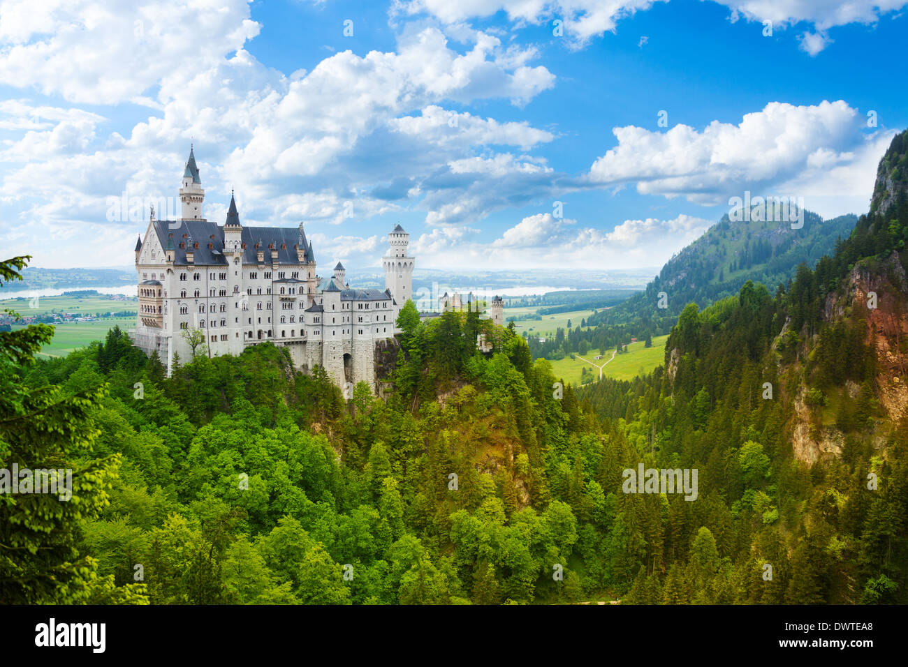 Neuschwanstein castle panorama fortress in Bavaria, Germany Stock Photo ...