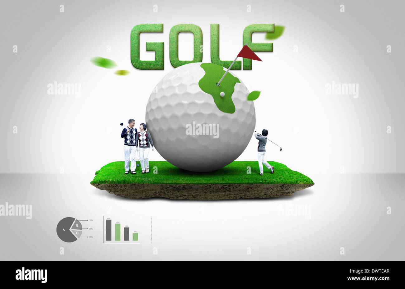 golf players next to a ball and a chart Stock Photo - Alamy