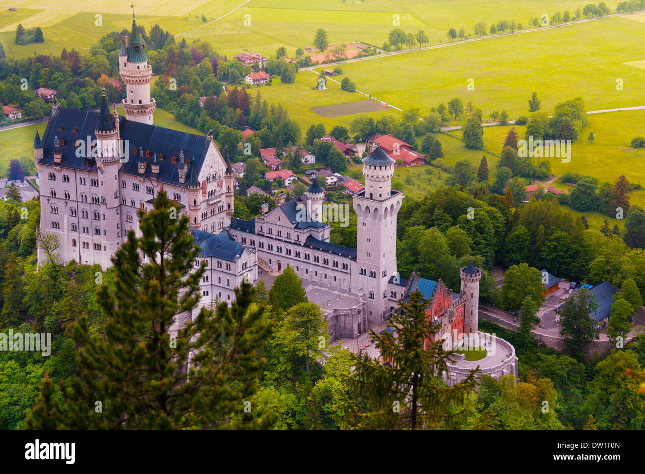 Neuschwanstein castle and next village panorama view Stock Photo - Alamy