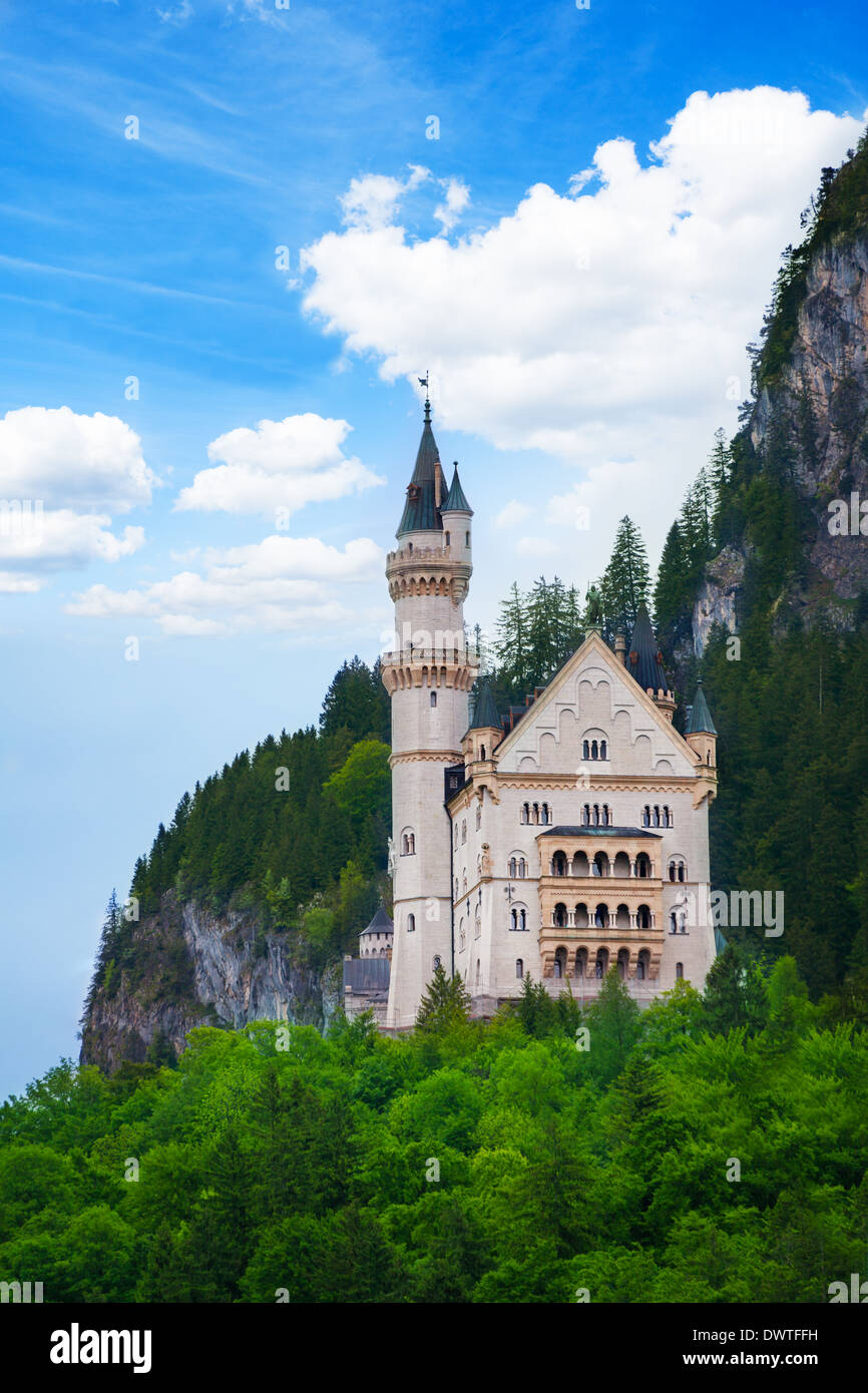 Neuschwanstein castle view and mountains in Bavaria, Germany Stock ...