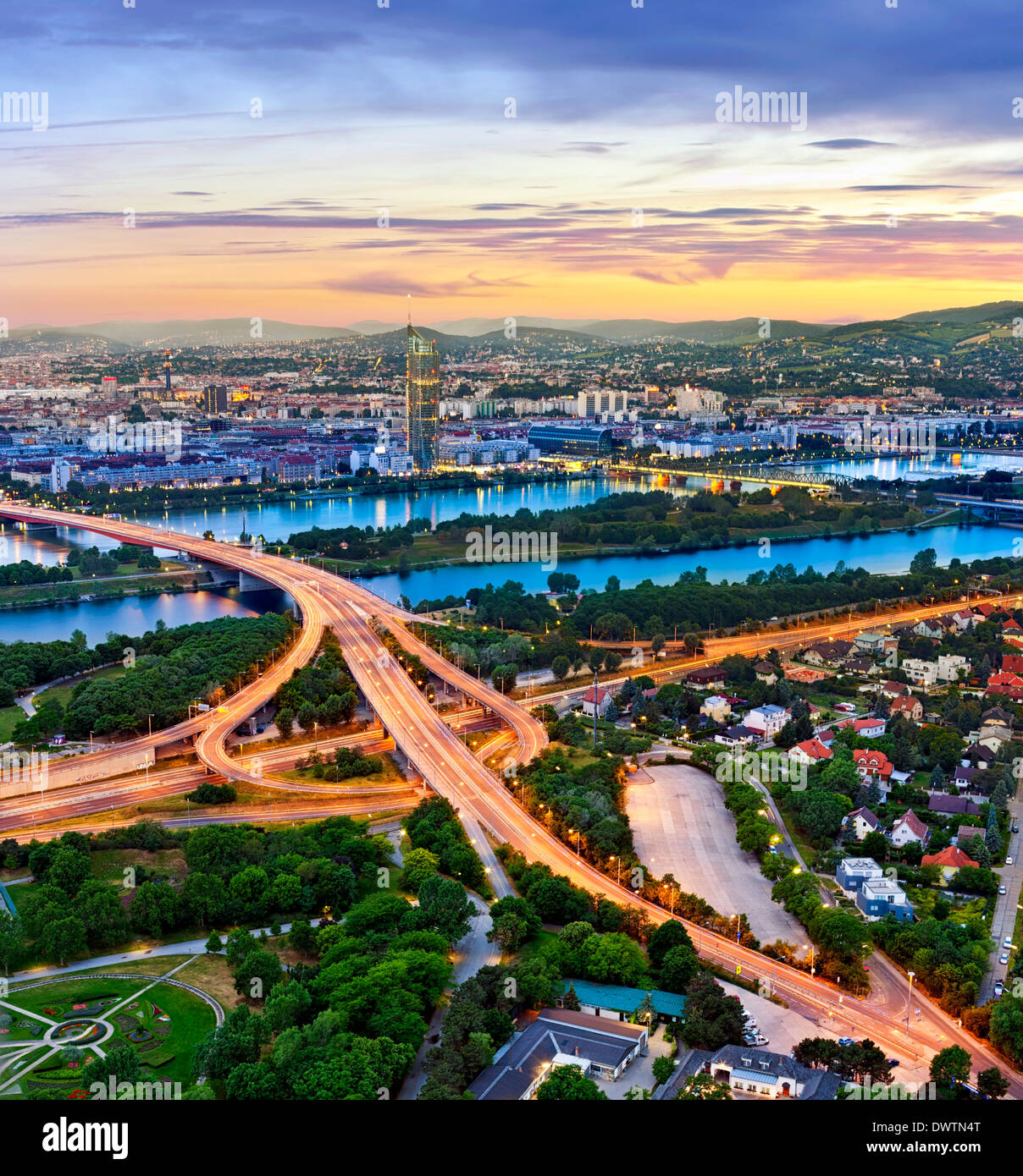 Cityscape of Vienna with the Danube River Stock Photo - Alamy