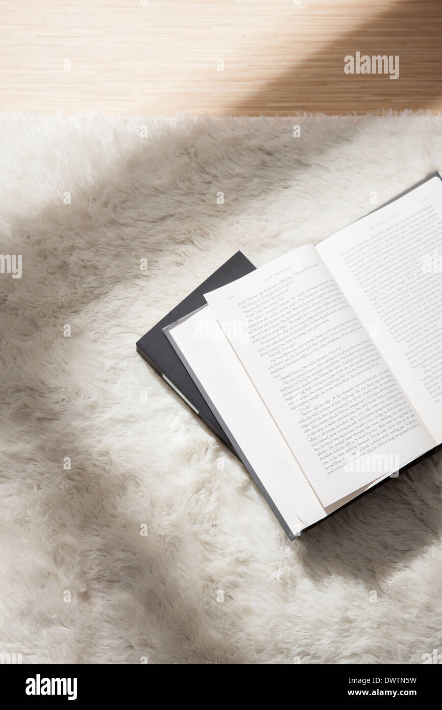 an open book on the carpet Stock Photo - Alamy