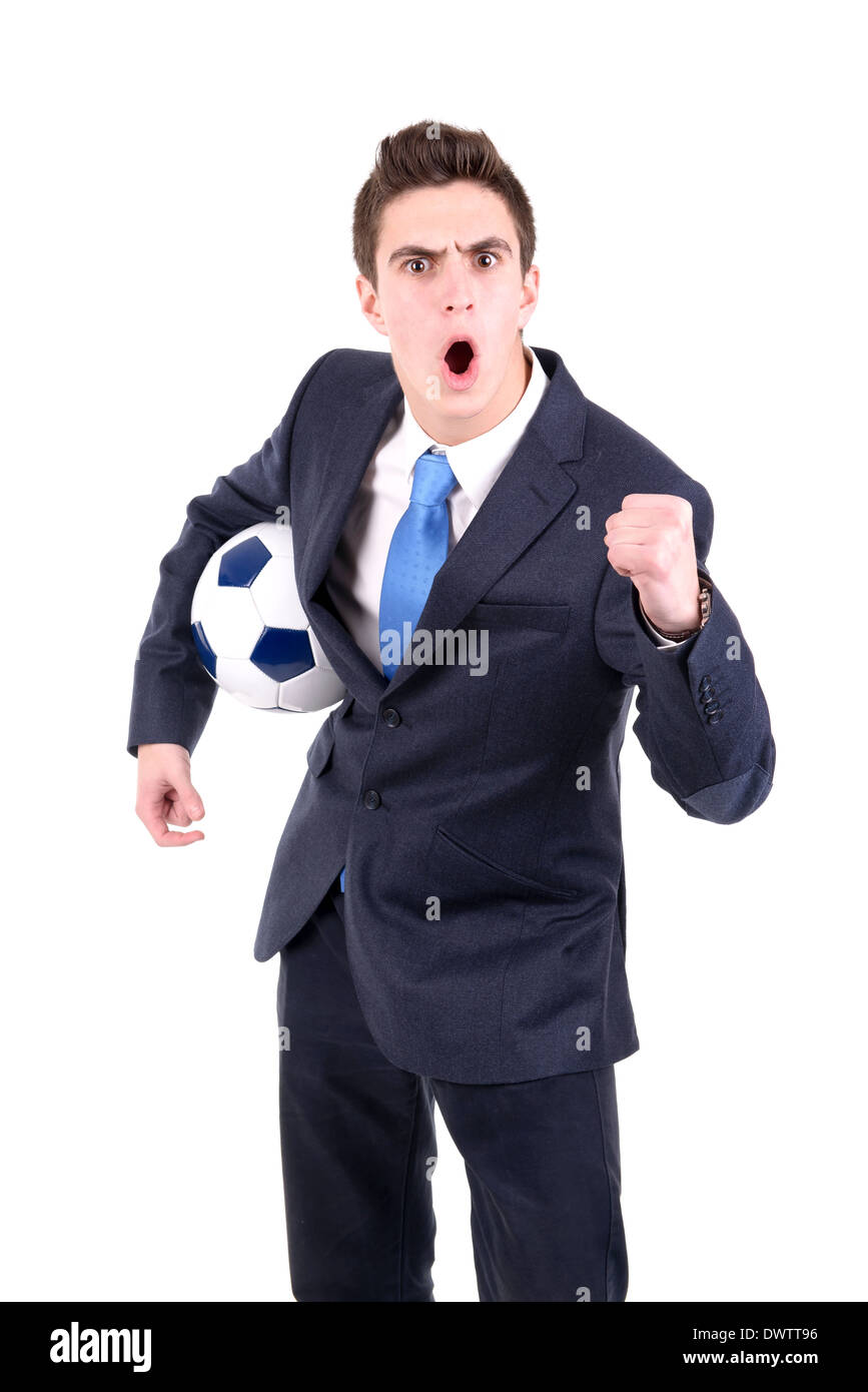 Happy businessman celebrating a goal isolated in white Stock Photo - Alamy