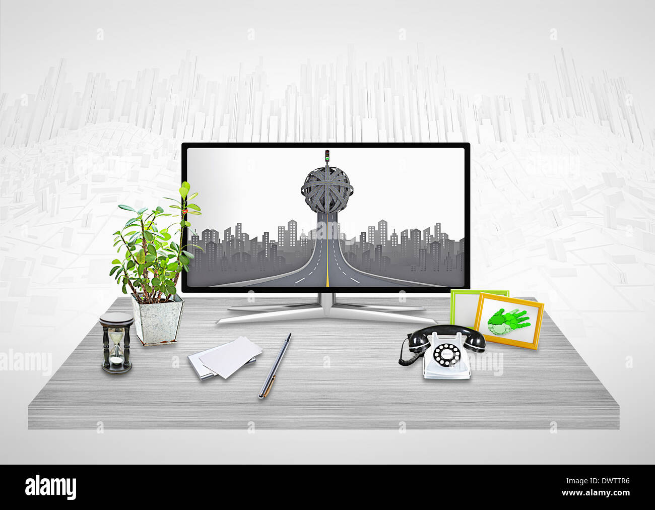 a computer screen on a desk Stock Photo - Alamy