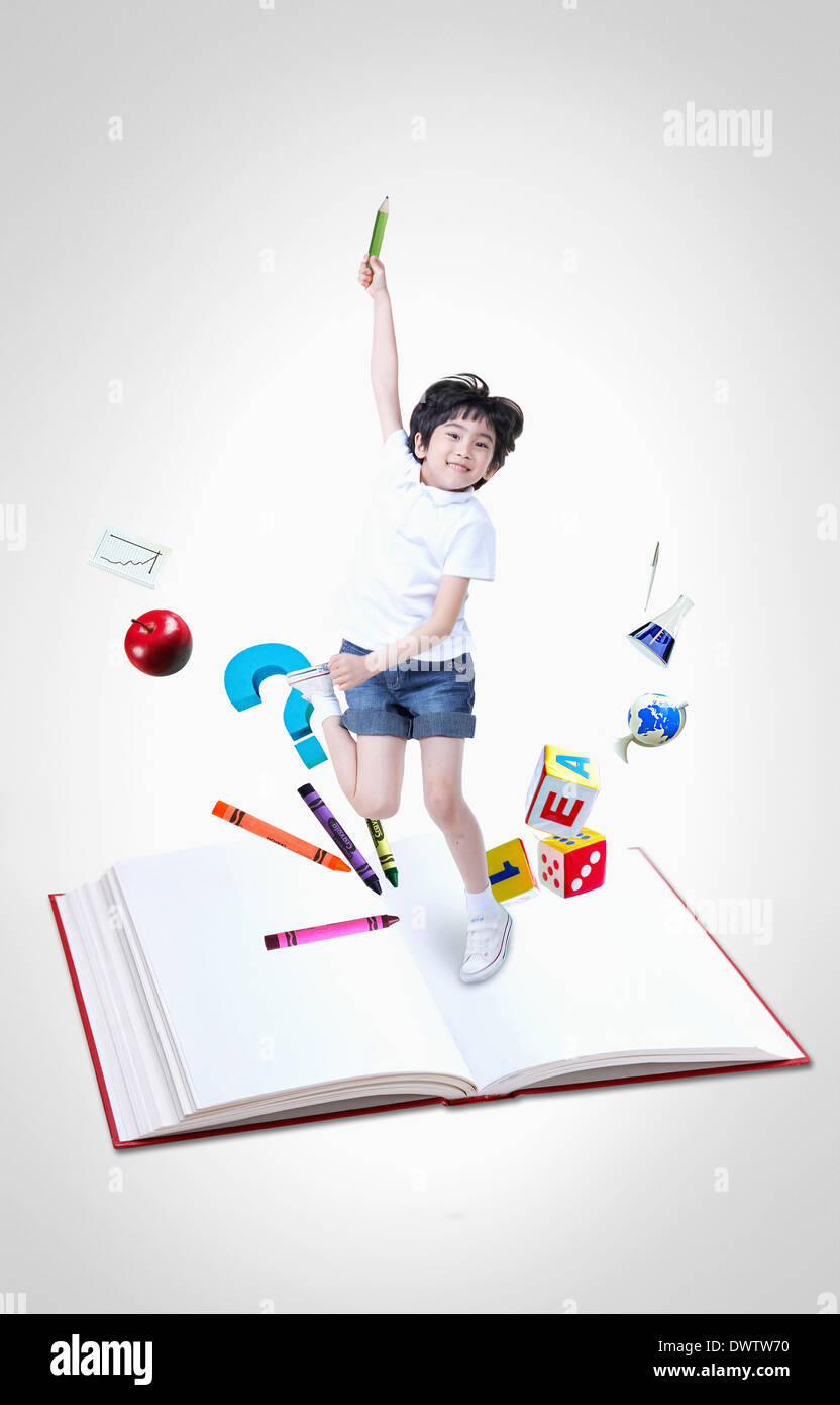 a book with icons coming out Stock Photo - Alamy