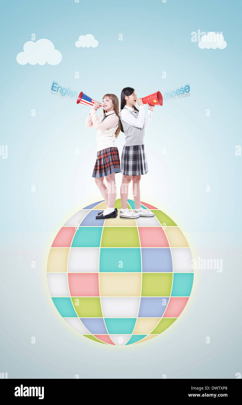 Girls shouting face to face hi-res stock photography and images - Alamy