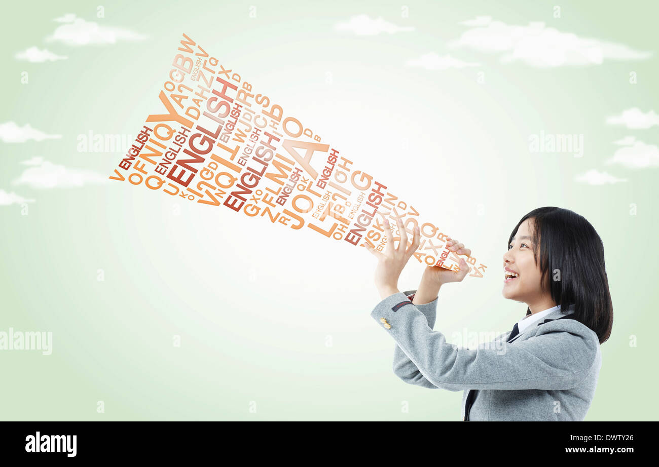 a student with a megaphone Stock Photo - Alamy