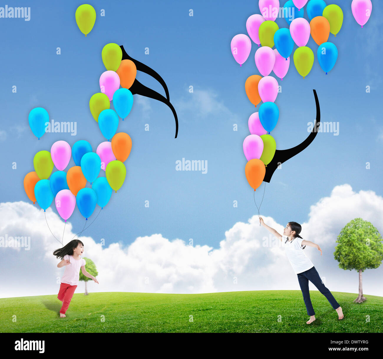 Girls holding balloons in hand hi-res stock photography and images - Alamy