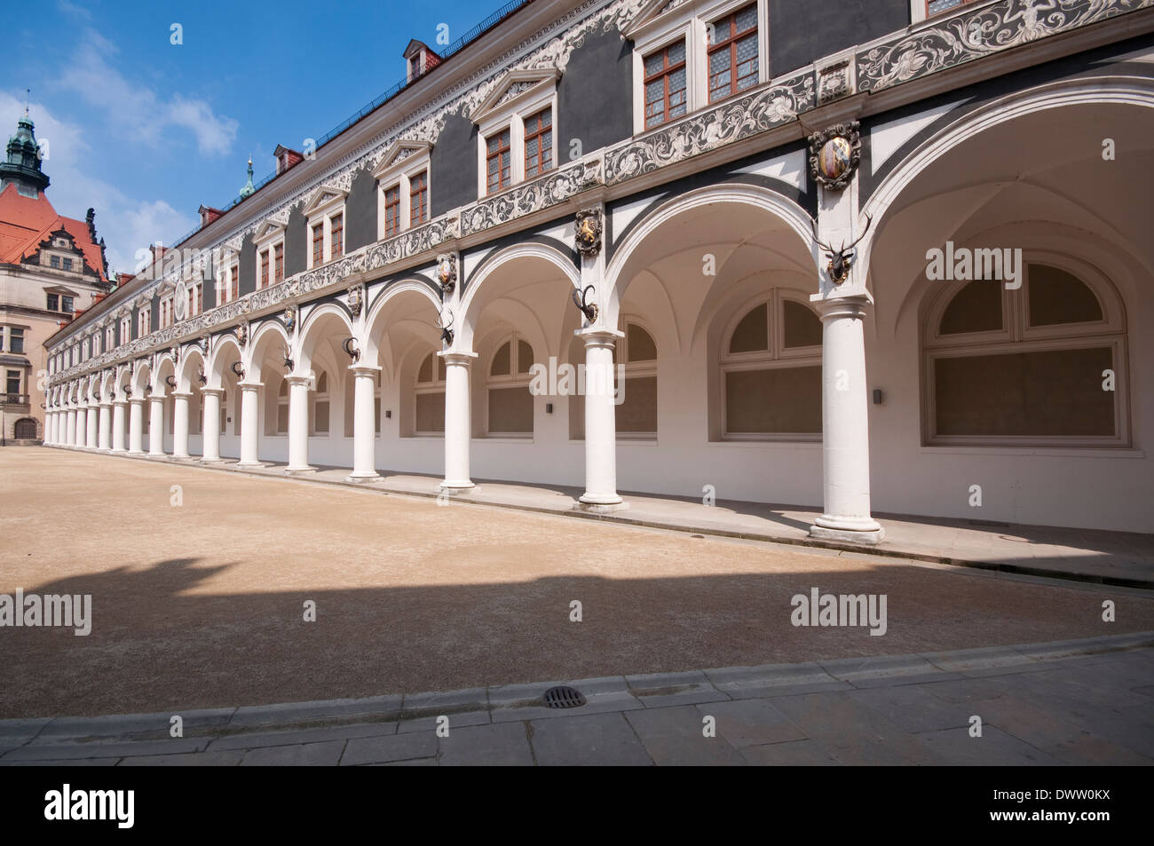 Germany, Saxony, Dresden, Dresden Castle, Stallhof Courtyard, Arcade ...