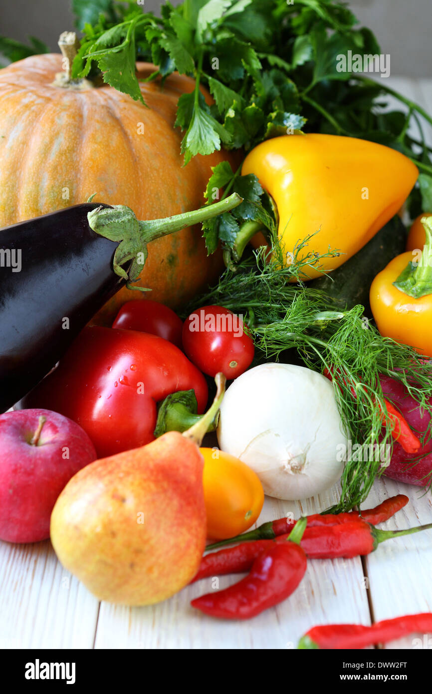 Vegetables on the table loose, food closeup Stock Photo - Alamy