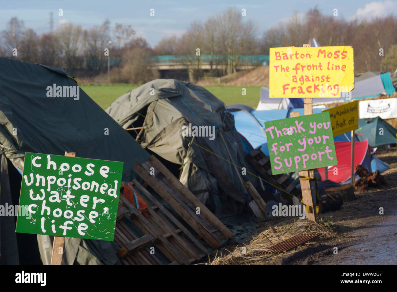 Barton Moss Protection Camp. Anti-fracking campaigners have set up camp ...