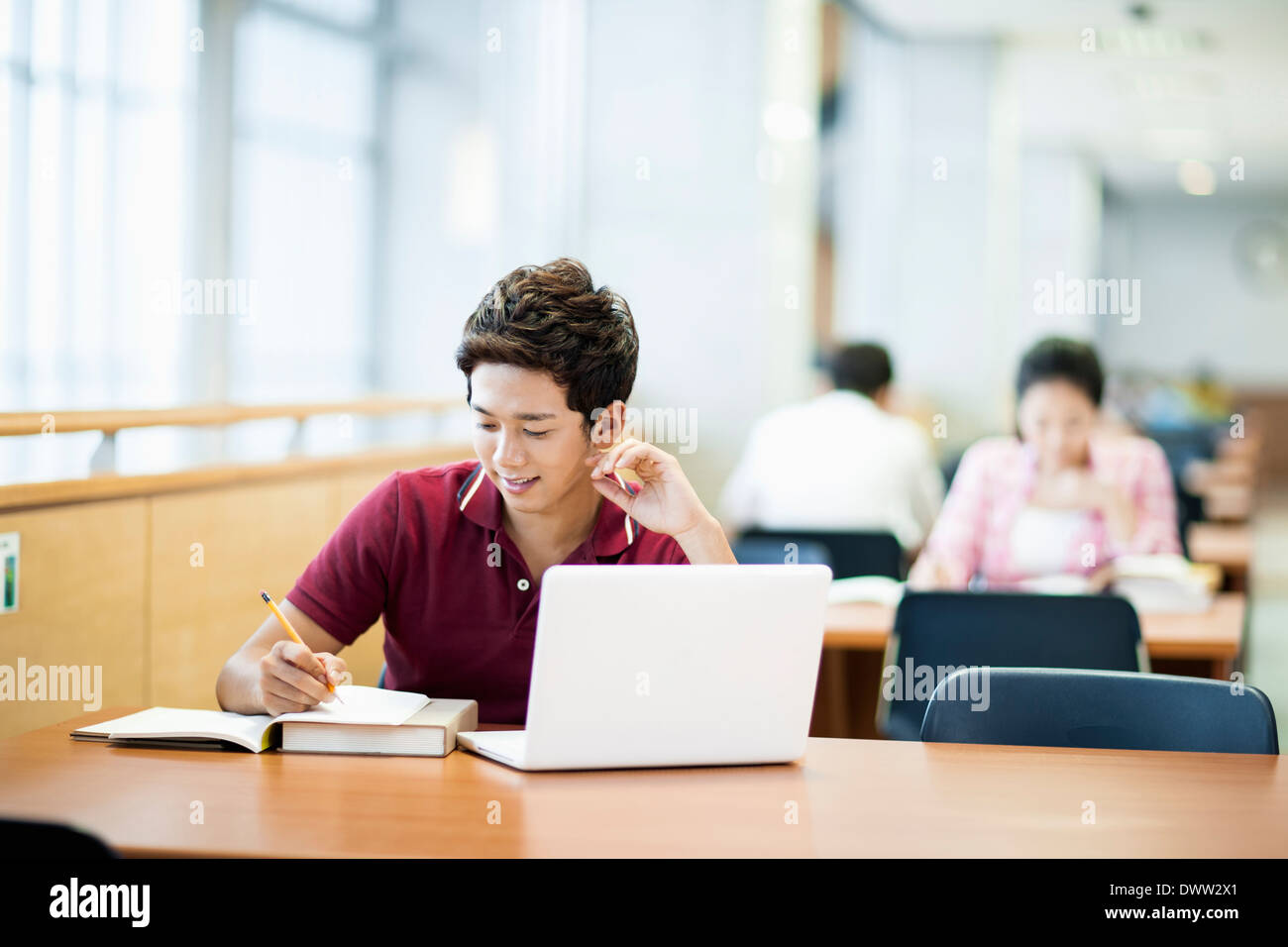 a boy studying in the library Stock Photo - Alamy