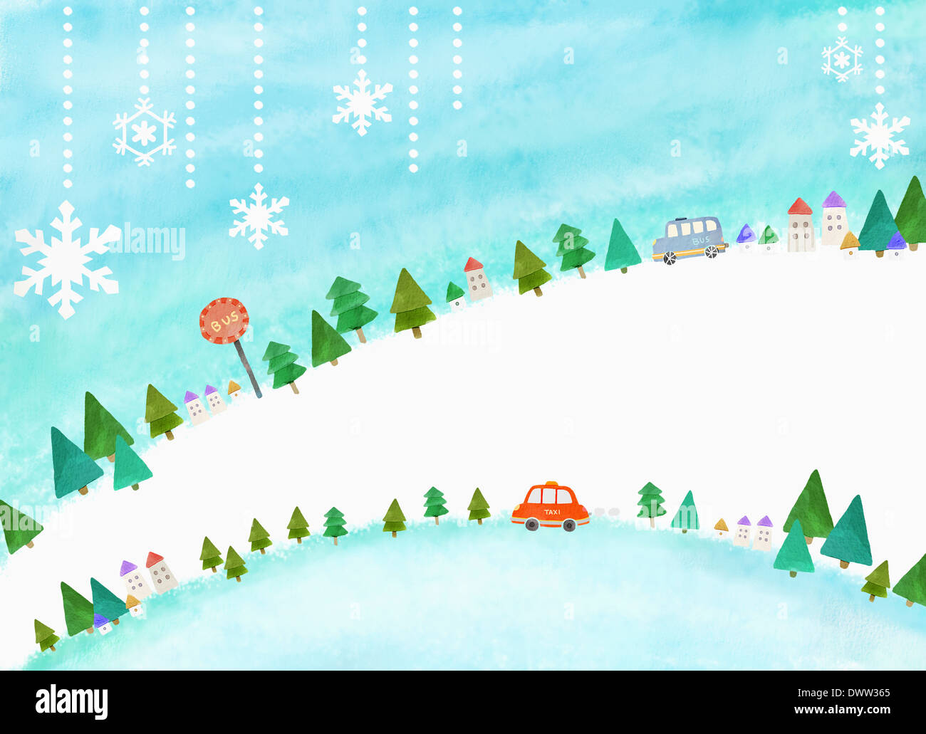 a wintery view and snow flakes falling Stock Photo - Alamy