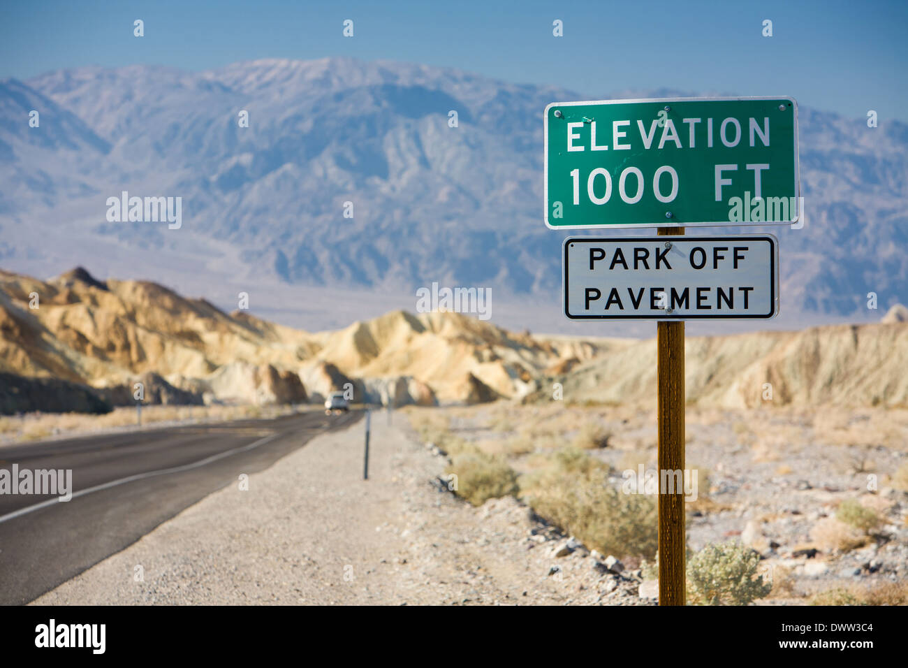Elevation sign, Highway 190 near Zabriskie point, Death Valley National ...