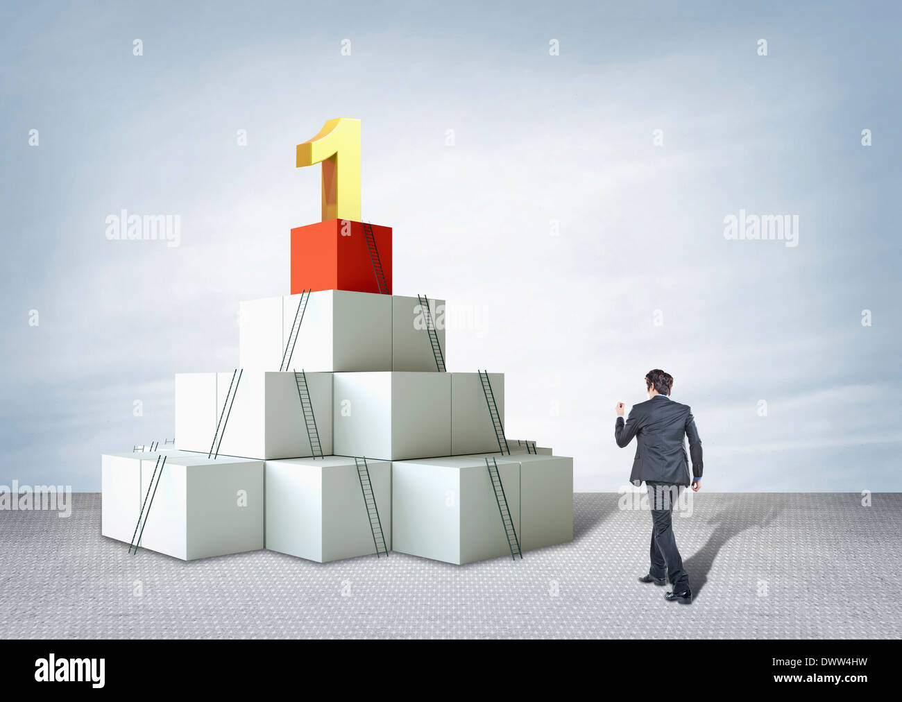 a business man going towards number one Stock Photo - Alamy