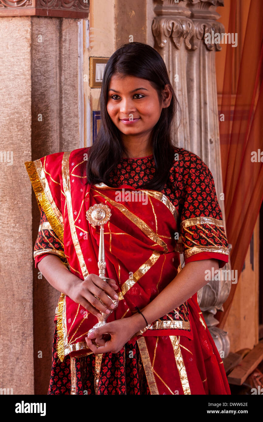Jaipur, Rajasthan, India. Hostess Holding Container of Rosewater to ...