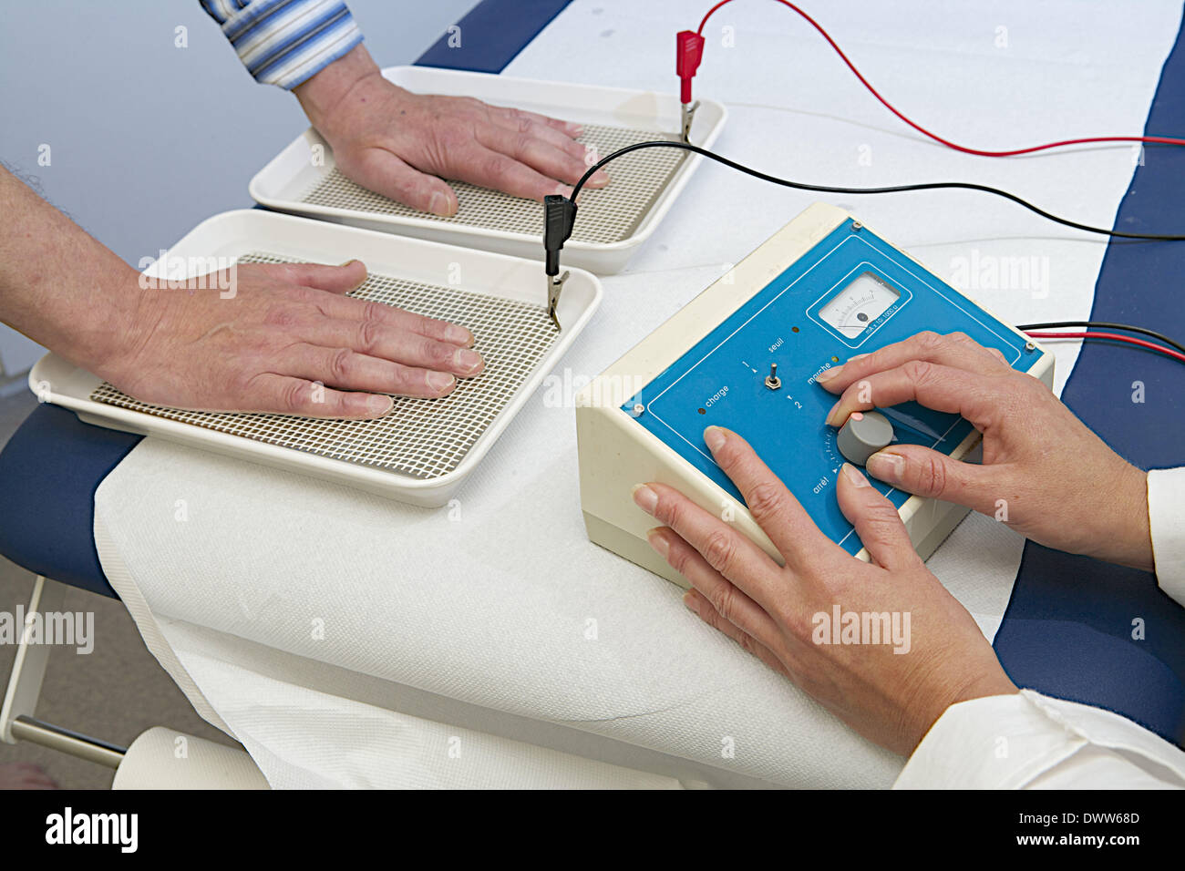 Phlebology treatment hand Stock Photo - Alamy