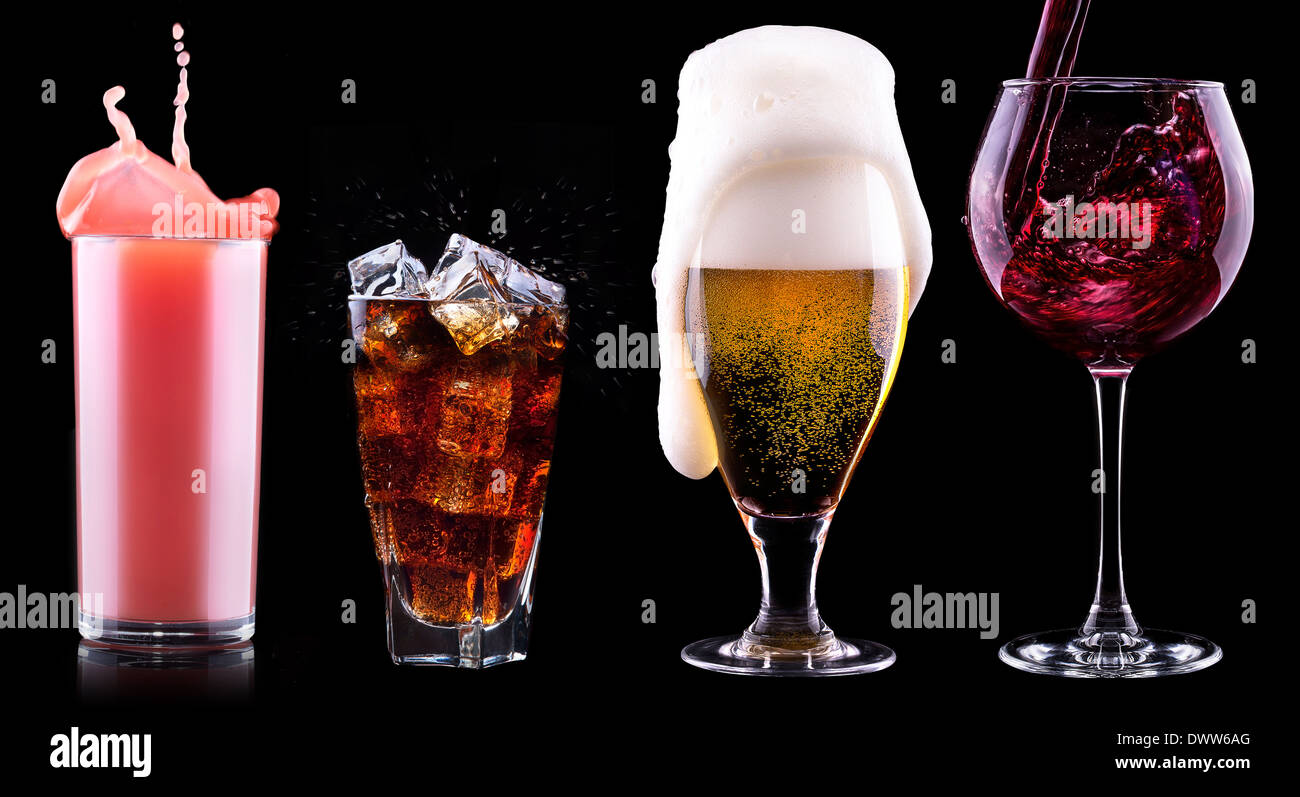 Collection of different images alcohol isolated on a black background ...