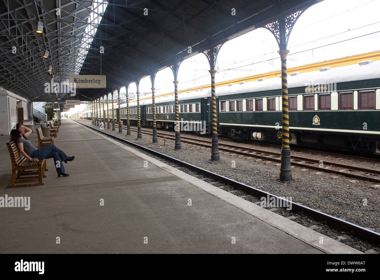 The luxury Rovos Rail train stops at the quaint station in Kimberley ...