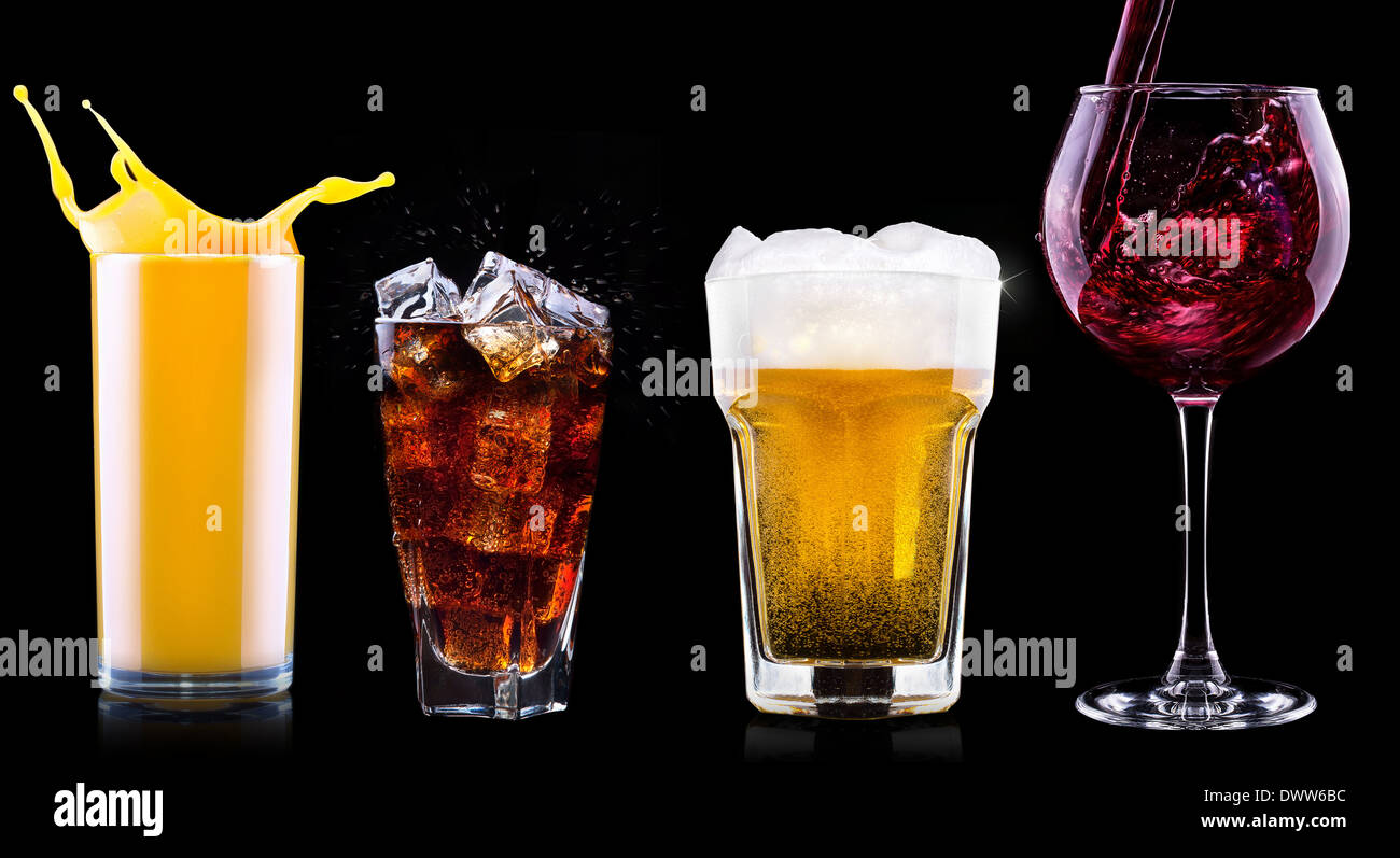 Collection of different images alcohol isolated on a black background ...
