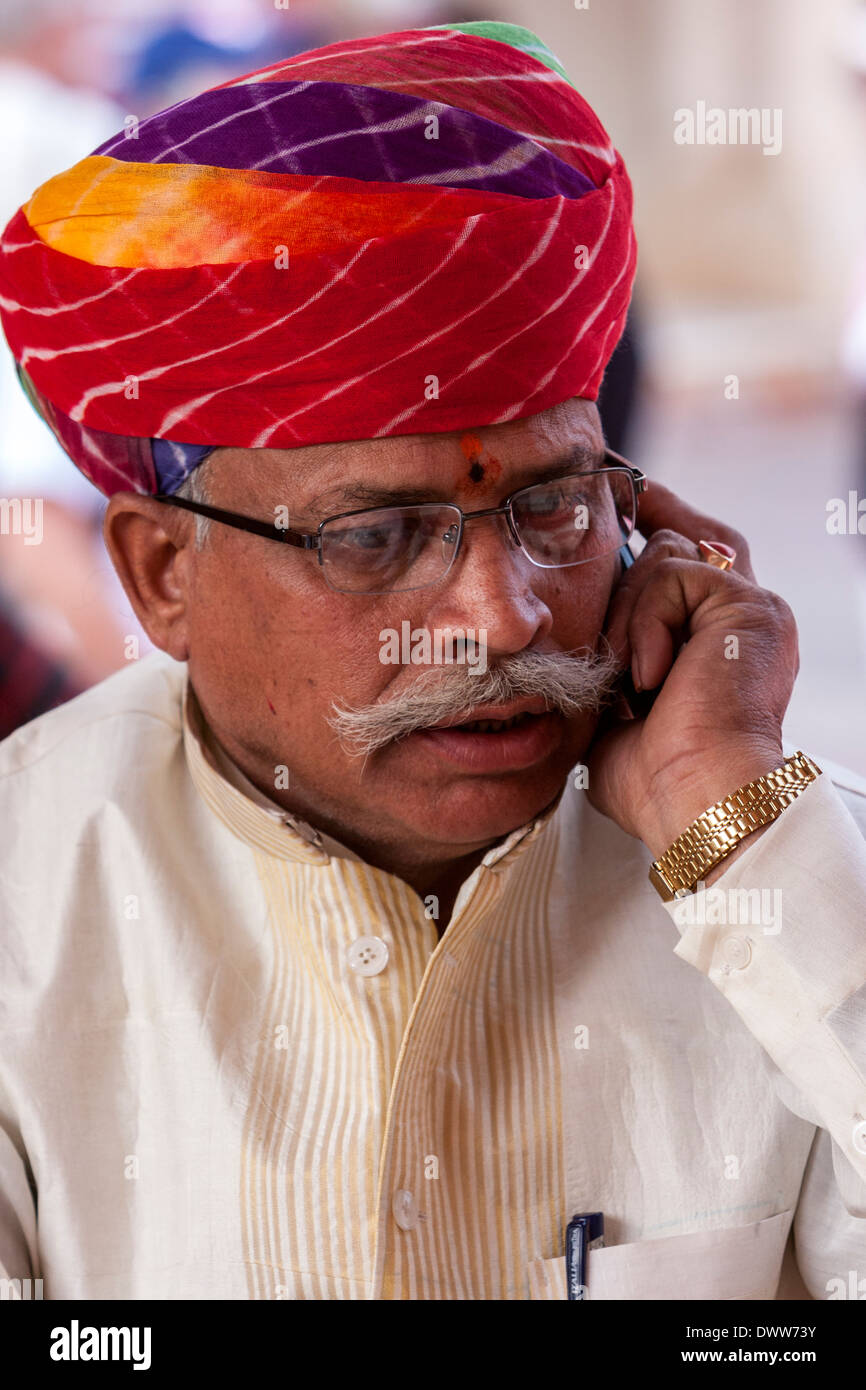 Jaipur, Rajasthan, India. Hindu Priest Talking on Cell Phone Stock ...