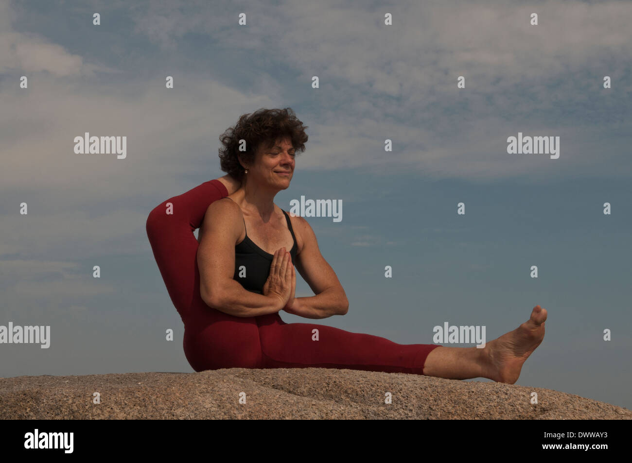 Iyengar Yoga Instructor Demonstrates Eka Pada Janu Sirsasana (Forward ...